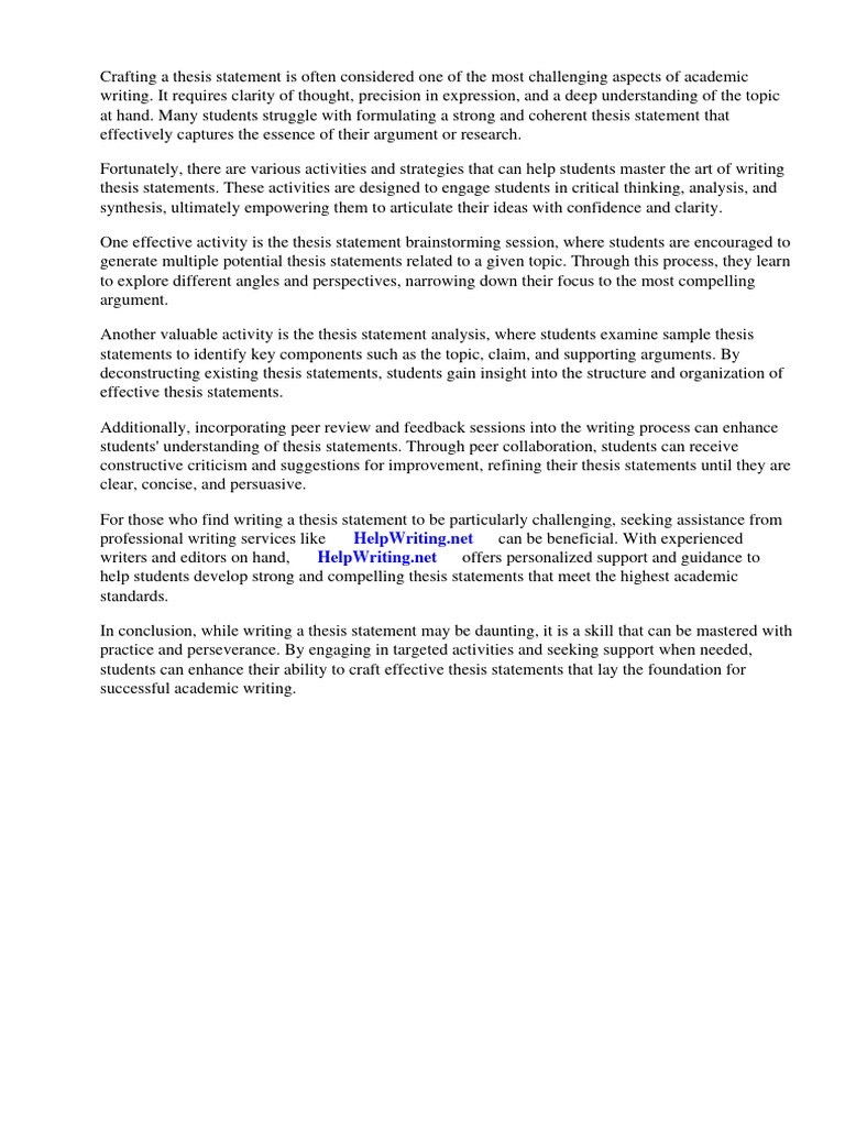Activities To Teach Thesis Statements | PDF