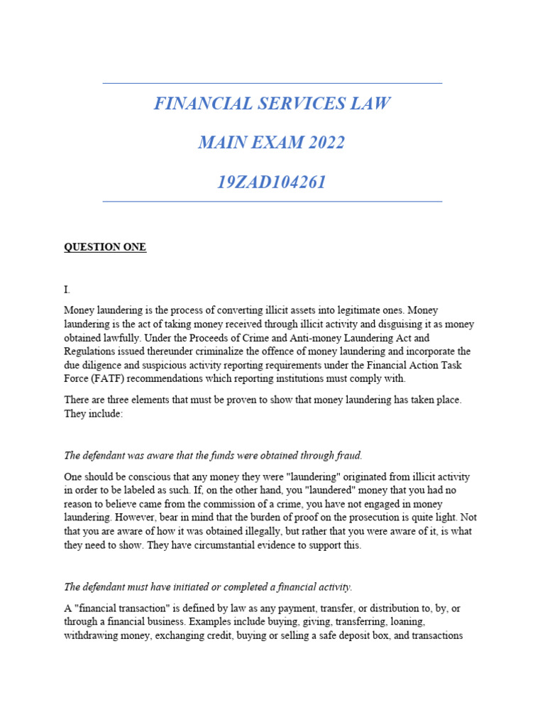 Financial Services Law Main Exam | PDF | Investment Fund | Money Laundering