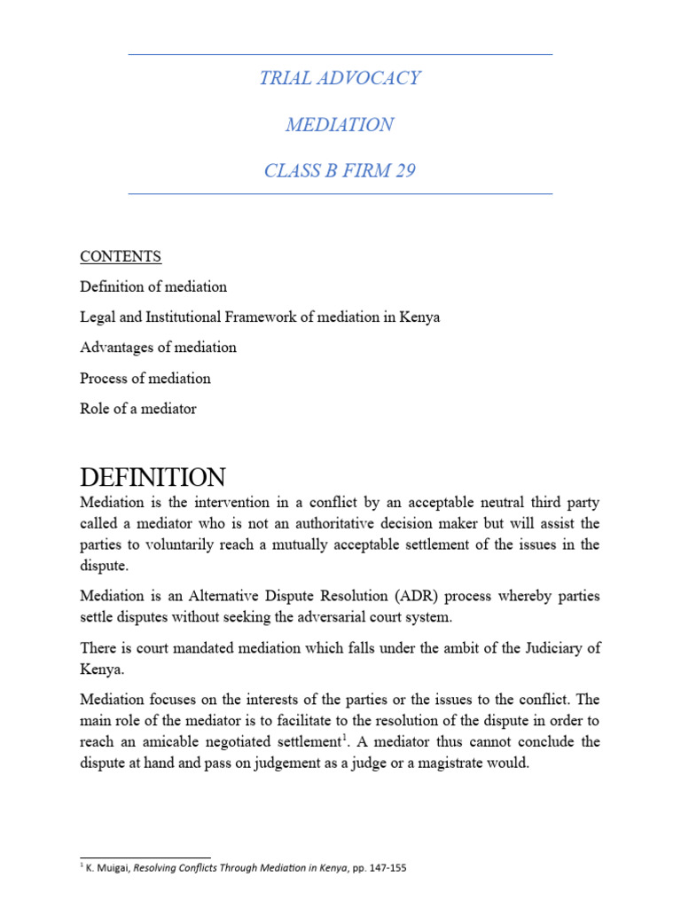 Trial Advocacy - Mediation | PDF | Mediation | Alternative Dispute ...