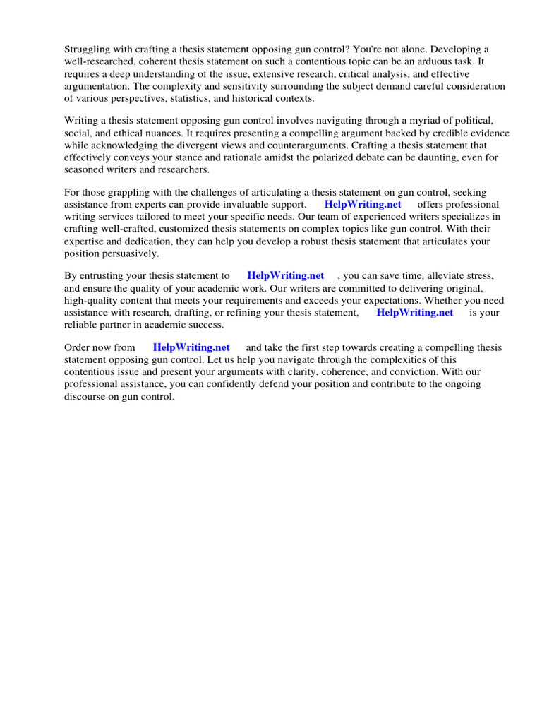 Thesis Statement Opposing Gun Control | PDF | Gun Control | Second ...