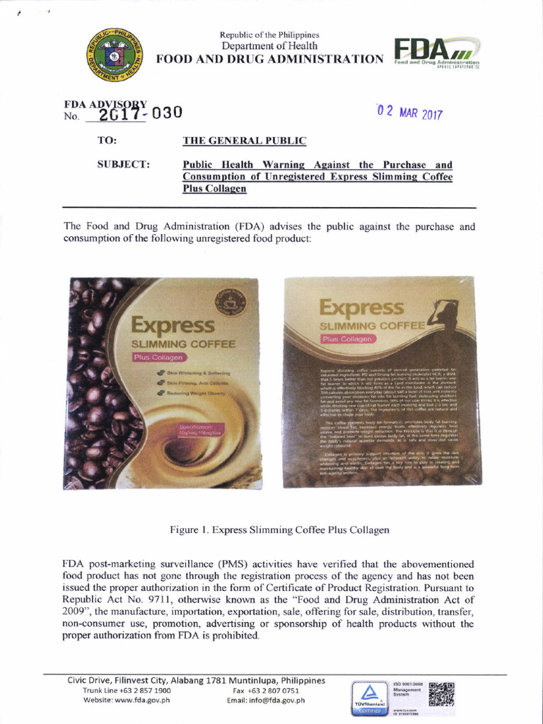 FDA Advisory No. 2017 030 | PDF