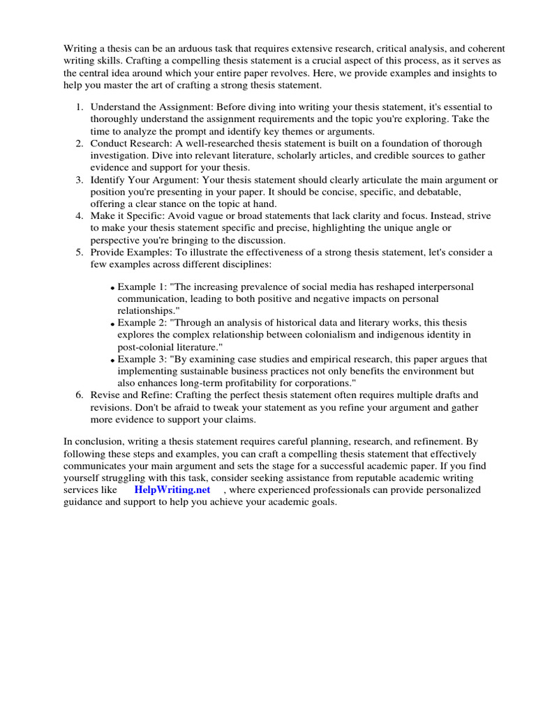 How To Do A Thesis Statement Examples | PDF