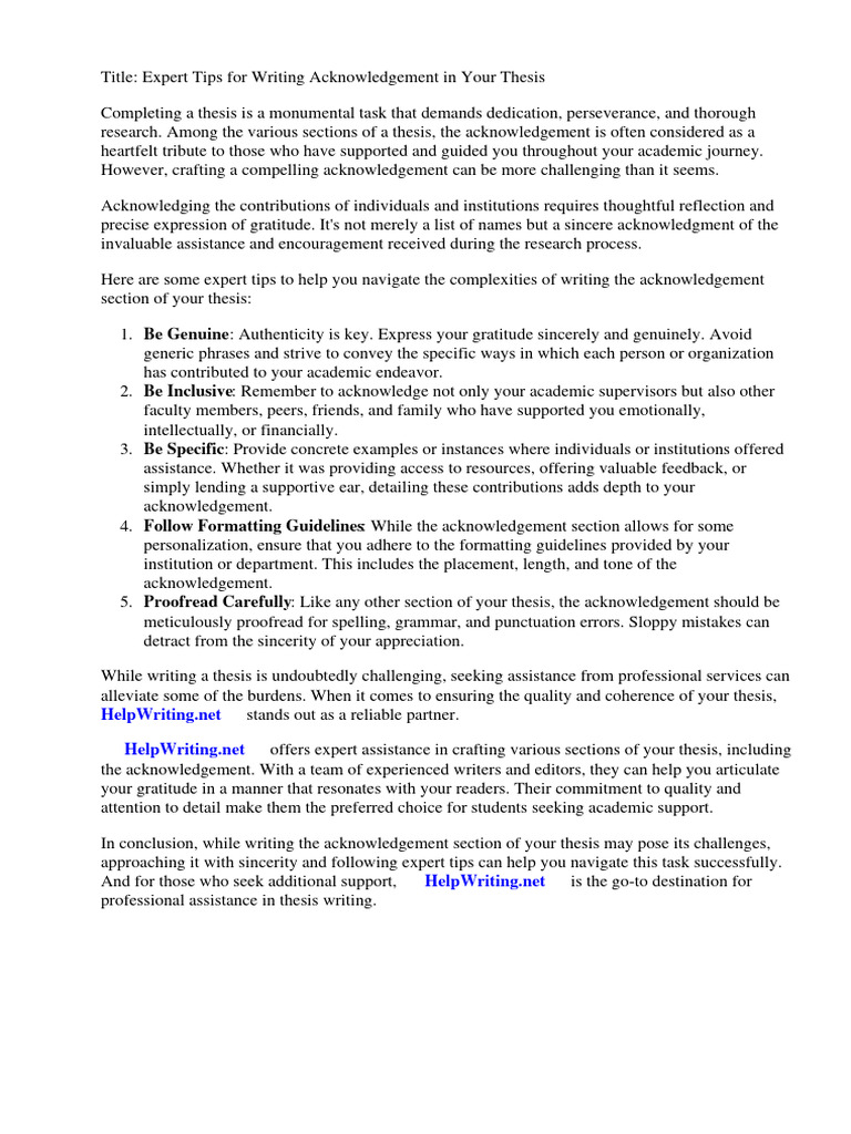 Sample of Writing Acknowledgement of Thesis | Download Free PDF | Thesis