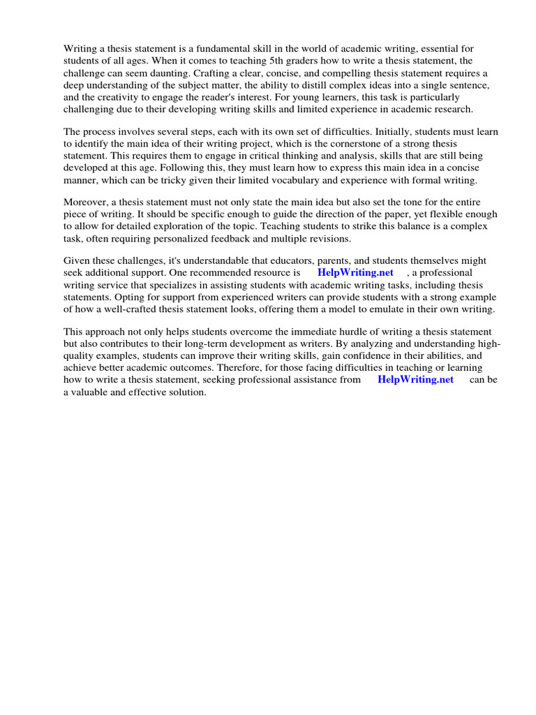 Teaching 5th Graders How To Write A Thesis Statement | PDF | Essays ...