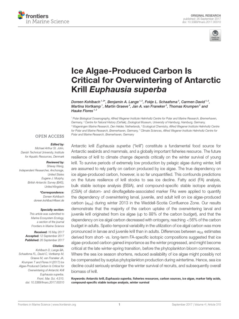 Ice Algae-Produced Carbon Is Critical For Overwintering of Antarctic ...