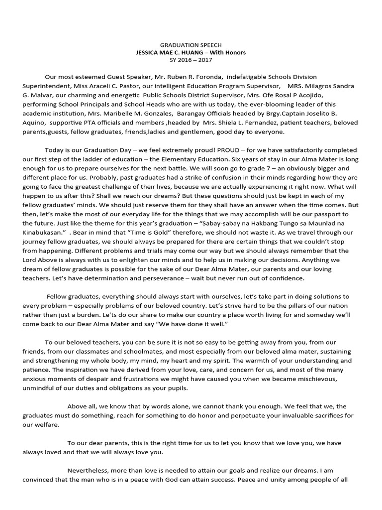 Welcome Address, Graduation Speech & Grad Prayer | Download Free PDF ...