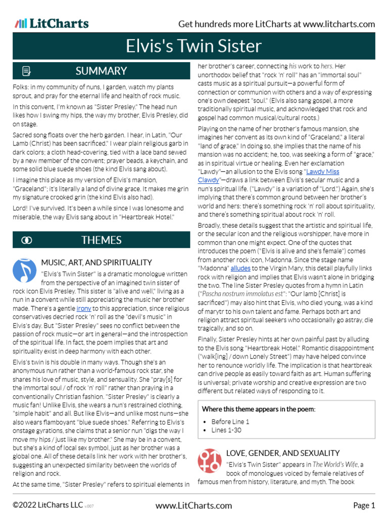 LitCharts Elvis S Twin Sister | PDF