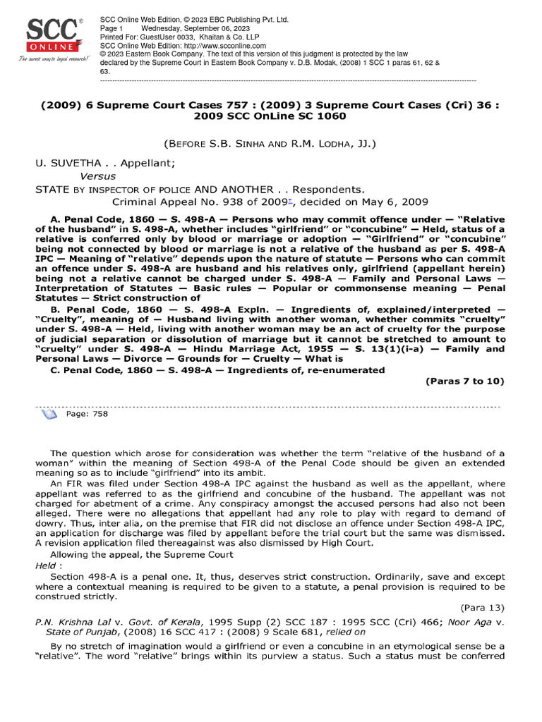 U. Suvetha v. State, (2009) 6 SCC 757 | PDF | Courts | National Supreme Courts