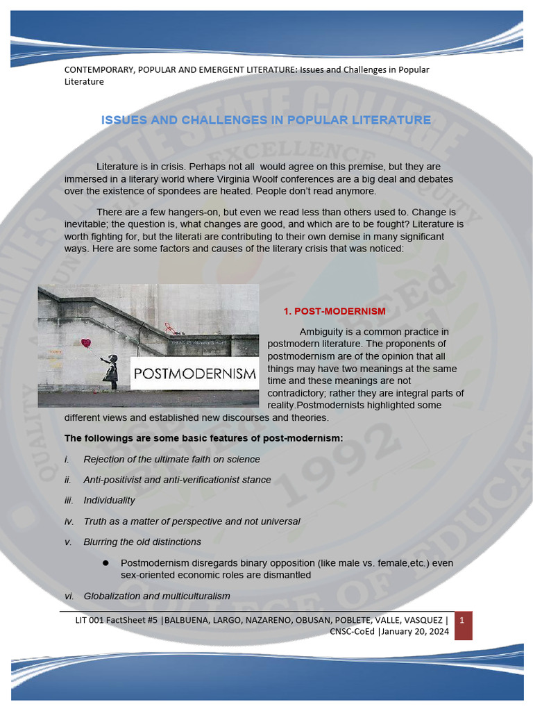 Issues and Challenges in Popular Culture Factsheet | PDF ...