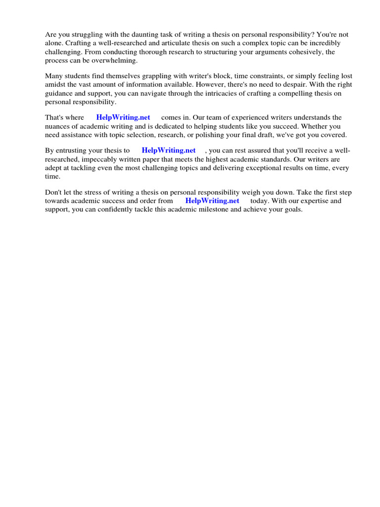 Personal Responsibility Thesis Statement Examples | PDF | Essays | Thesis