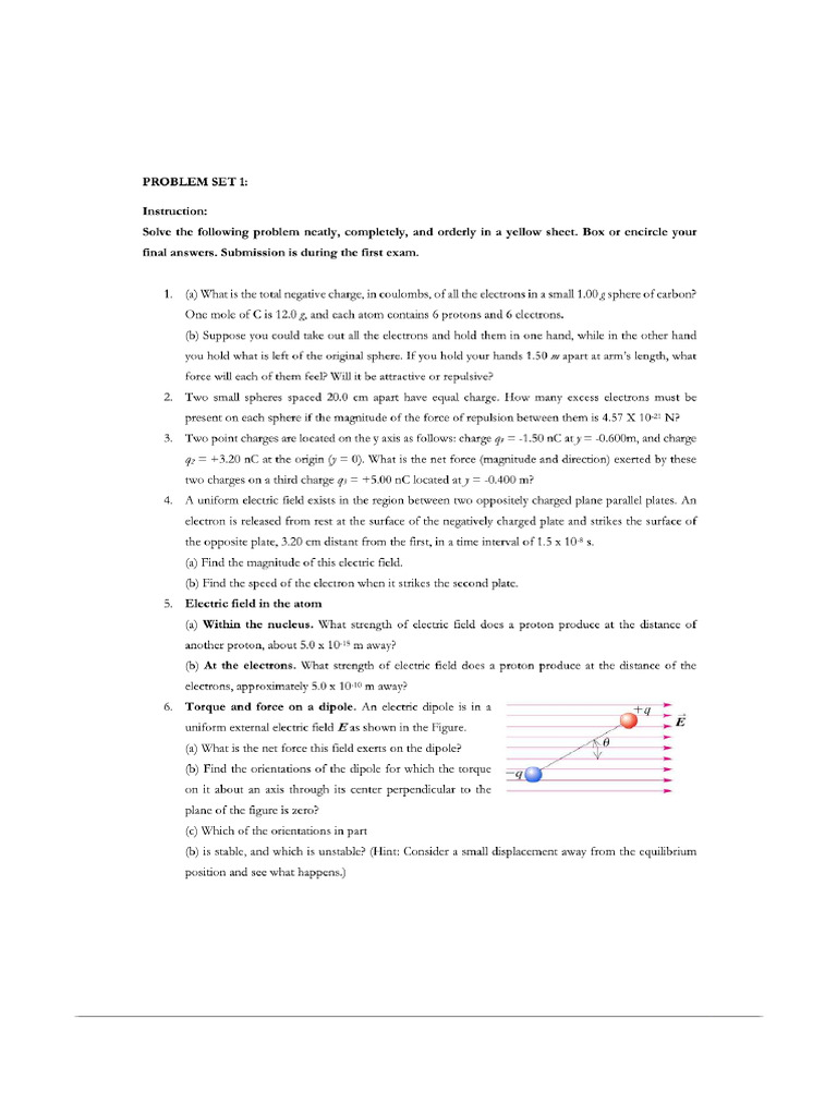 Coulomb's Law Problem Set | PDF