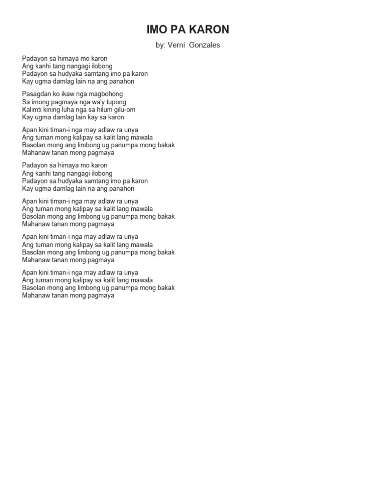 Imo Pa Karon Lyrics | PDF