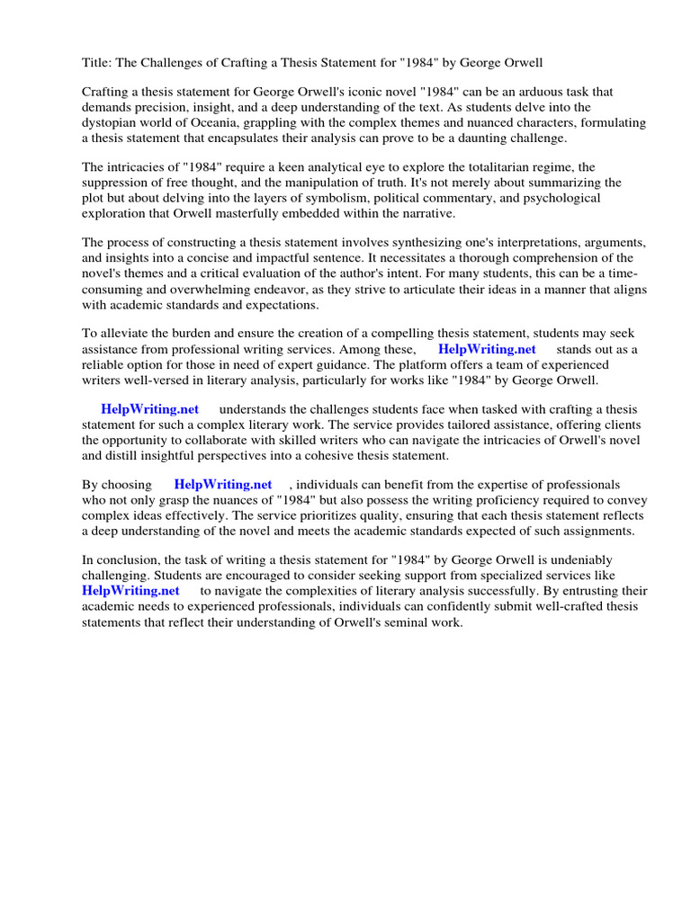 Thesis Statement 1984 George Orwell | PDF | George Orwell