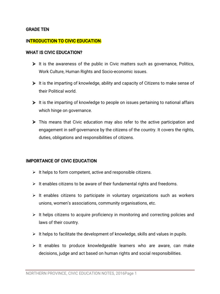 Civic Education Complete Syllabus | PDF