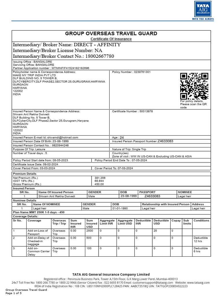 Group Overseas Travel Guard | PDF