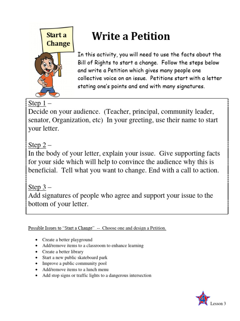 CK-Lesson 3 - Worksheets - Writing A Petition Activity | PDF | Career ...