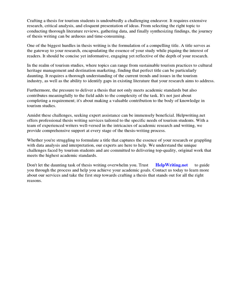 Thesis Title For Tourism Students | PDF | Tourism | Thesis