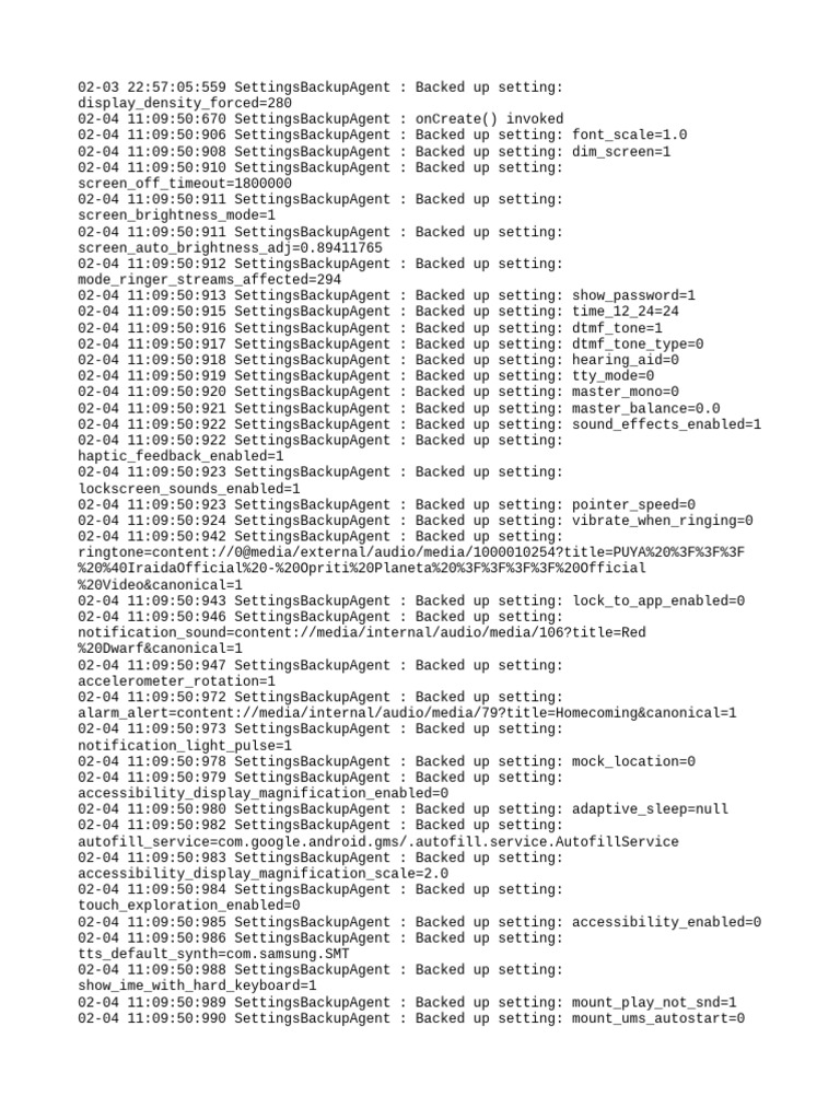 Android Settings Backup Log | PDF | Computers | Technology & Engineering