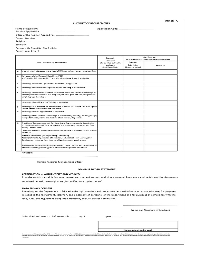 Annex C (CHECKLIST OF REQUIREMENTS) | PDF | Authentication