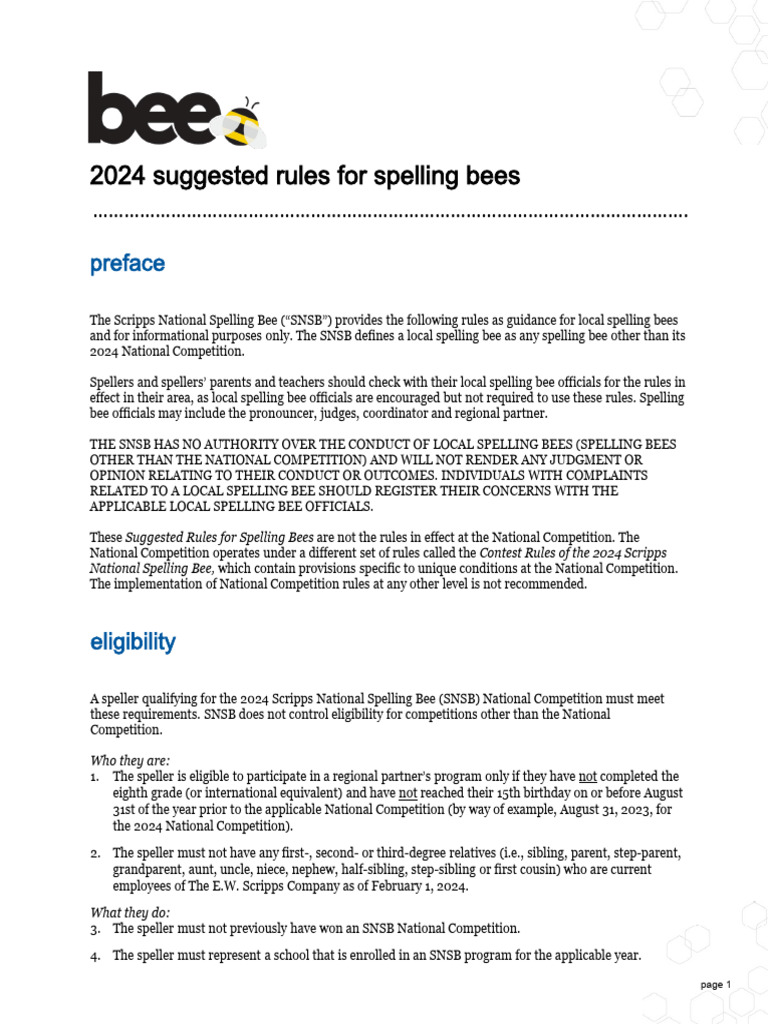 2024 Suggested Rules For Spelling Bees | PDF