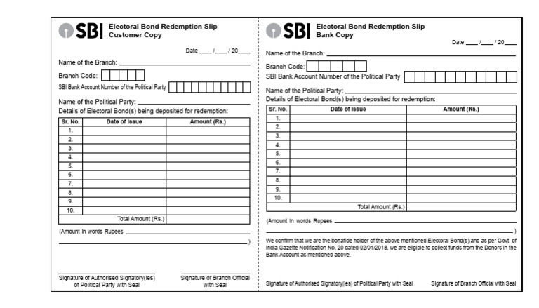 Electoral Bond Redemption Slip Template | PDF