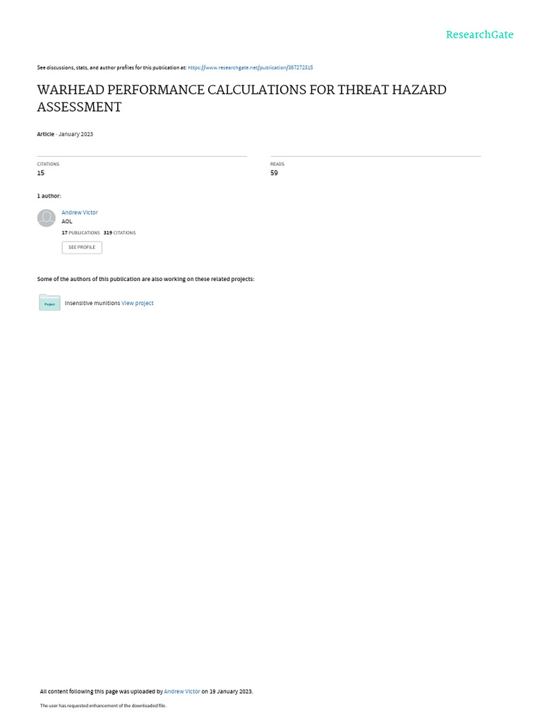 Warhead Performance Calculations For Threat Hazard Assessment | PDF ...