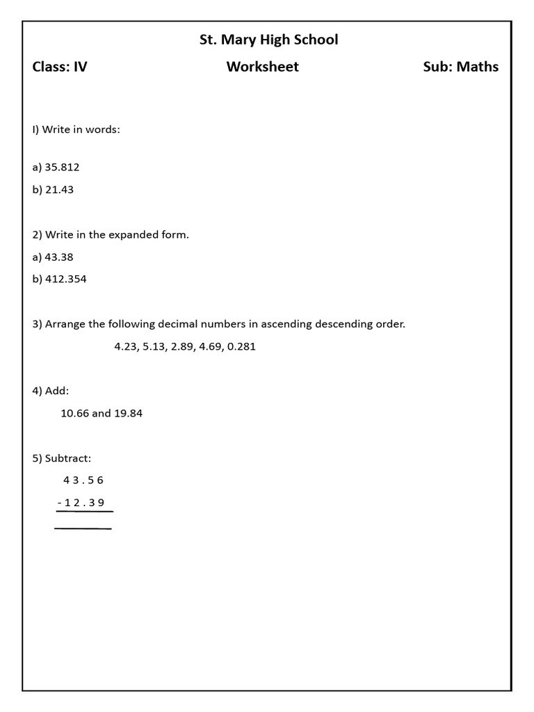 Maths Worksheet for Class IV Students | PDF | Teaching Methods & Materials