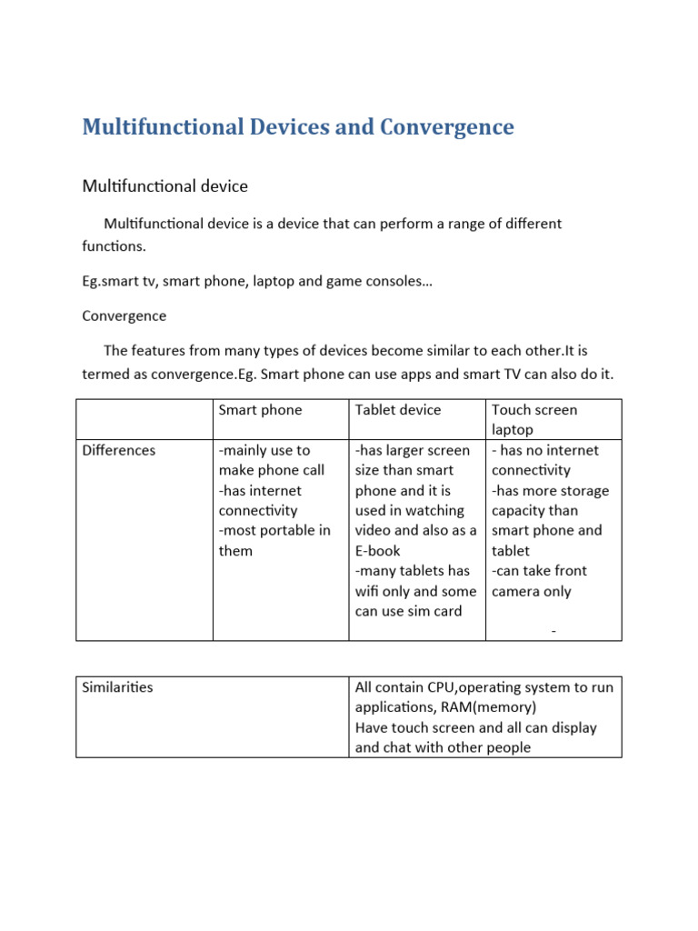 Multifunctional Devices and Convergence | PDF