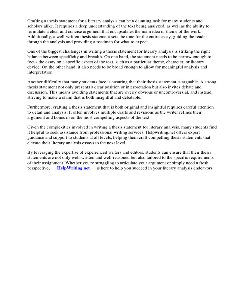 How to Write a Thesis Statement for Literary Analysis | PDF | Essays ...