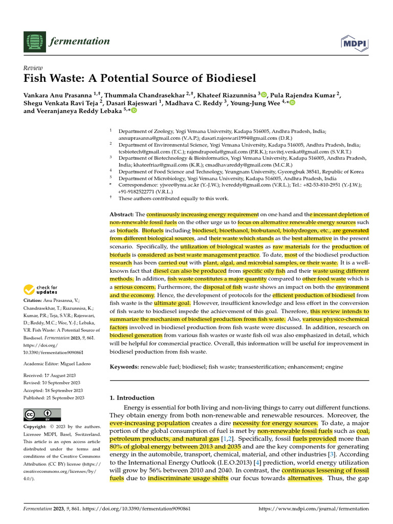 Fish Waste A Potential Source of Biodiesel-09-00861-V2 | PDF | Biofuel ...
