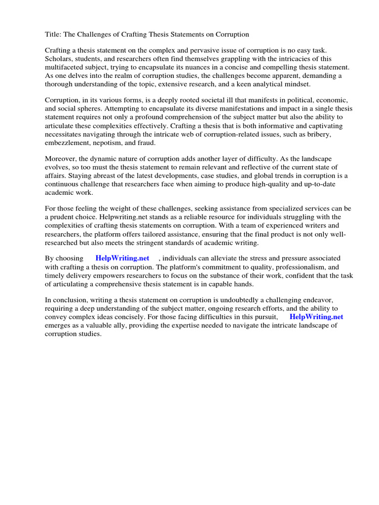 Examples of Thesis Statements On Corruption | PDF | Corruption ...