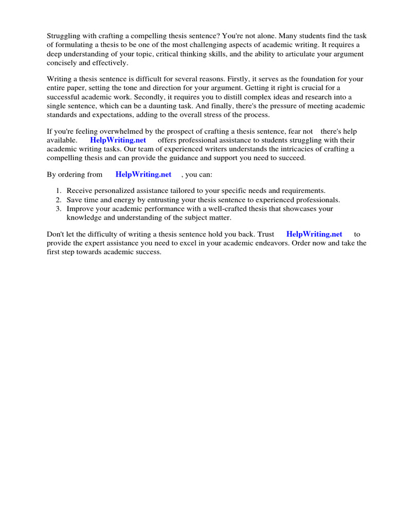 Help With A Thesis Sentence | PDF | Essays | Thesis