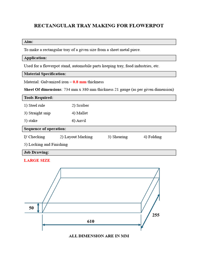 RECTANGULAR TRAY MAKING FOR FLOWERPO - Report | PDF | Sheet Metal | Building Materials