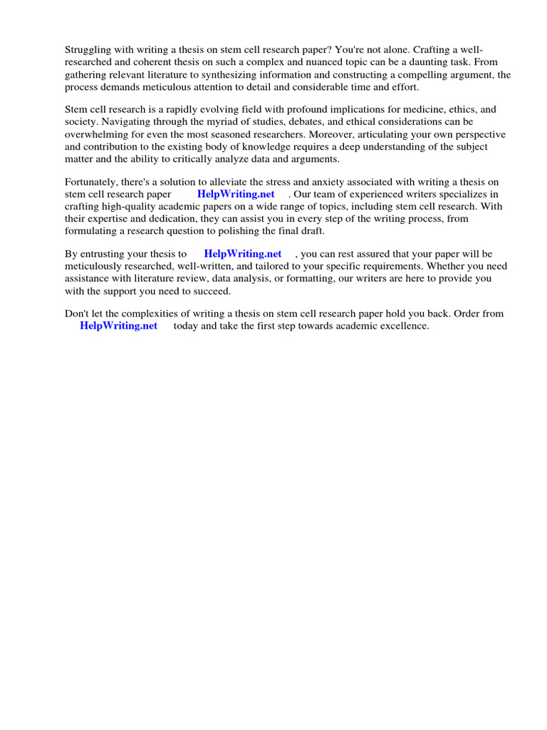 Thesis Stem Cell Research Paper | PDF | Stem Cell | Embryonic Stem Cell