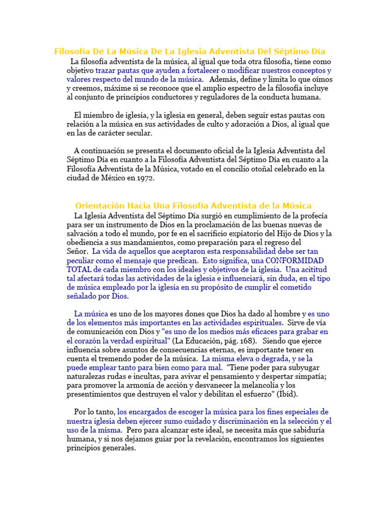 Filosofía de La Música de La Iglesia Adventista Del Séptimo Día | Descargar gratis PDF | Iglesia ...