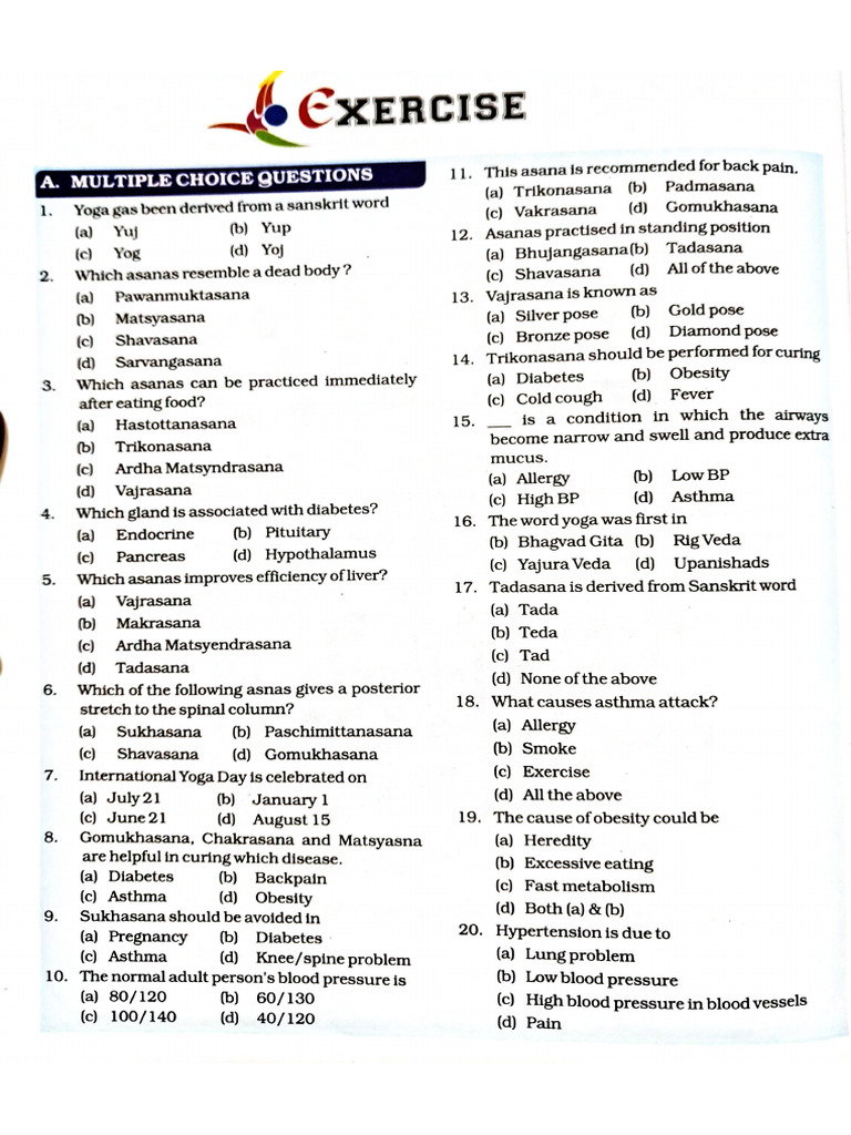 Chapter 03 Yoga MCQ, Case-Base, Assertion Reason PDF | PDF