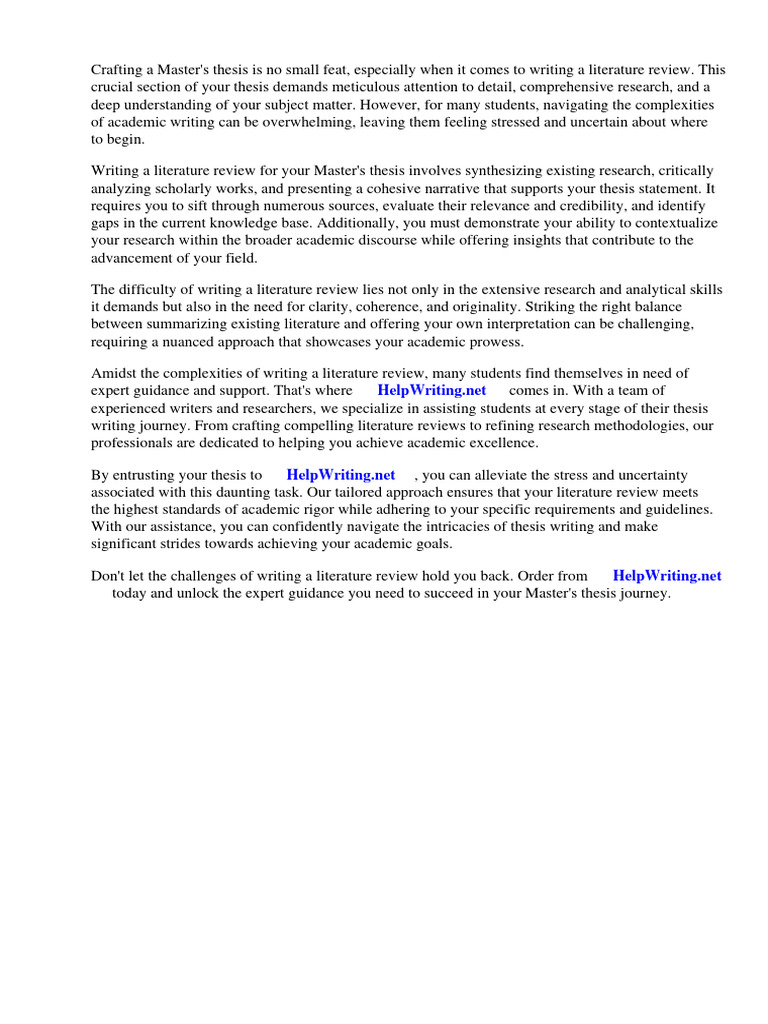 How To Write A Literature Review Master Thesis | PDF | Thesis | Essays
