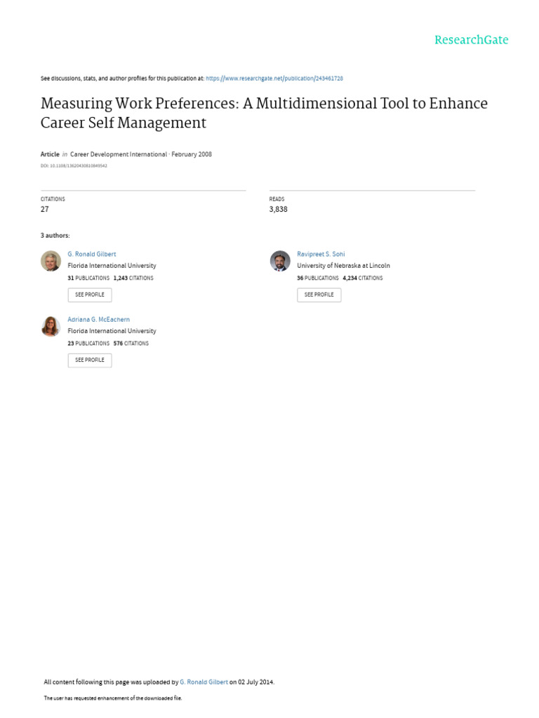 Measuring Work Preferences A Multidimensional Tool | PDF ...