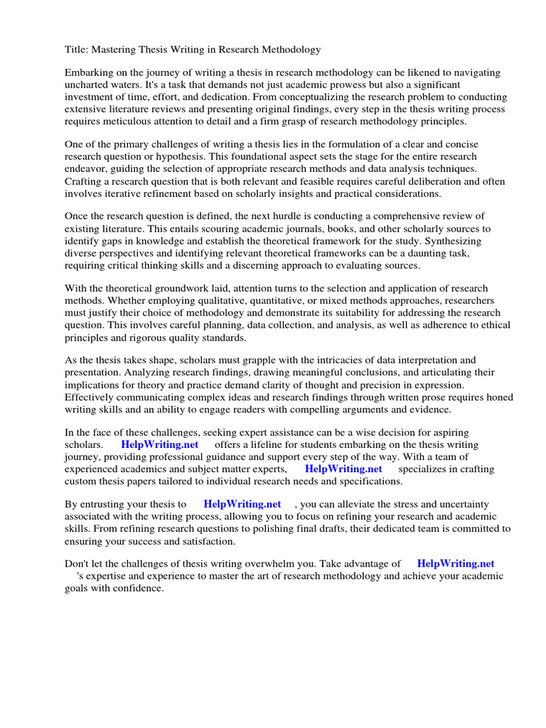 Thesis Writing in Research Methodology | PDF