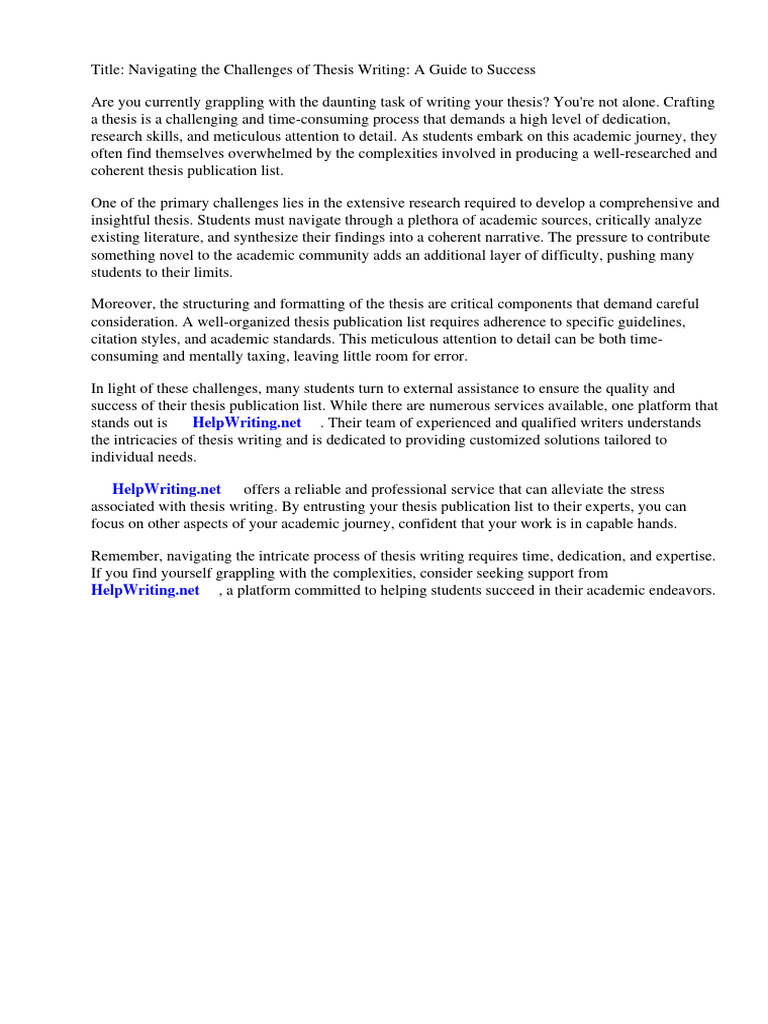 Thesis Publication List | Download Free PDF | Thesis