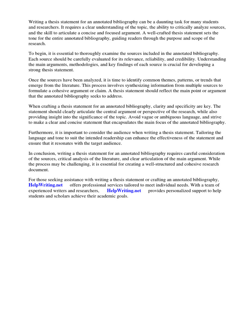 How To Write A Thesis Statement For An Annotated Bibliography | PDF ...