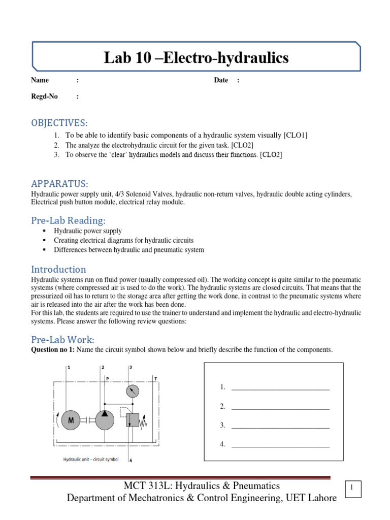 Lab No 10 - ElectroHydraulics | PDF | Valve | Actuator