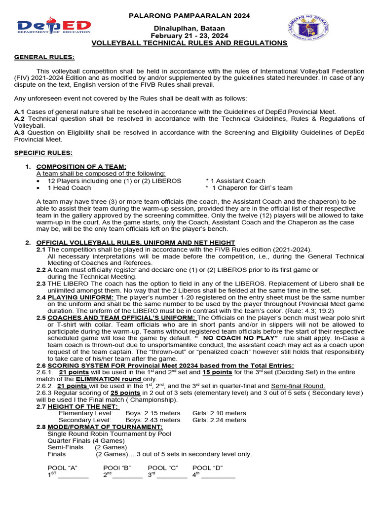 Volleyball Ground Rules | PDF | Volleyball | Sports