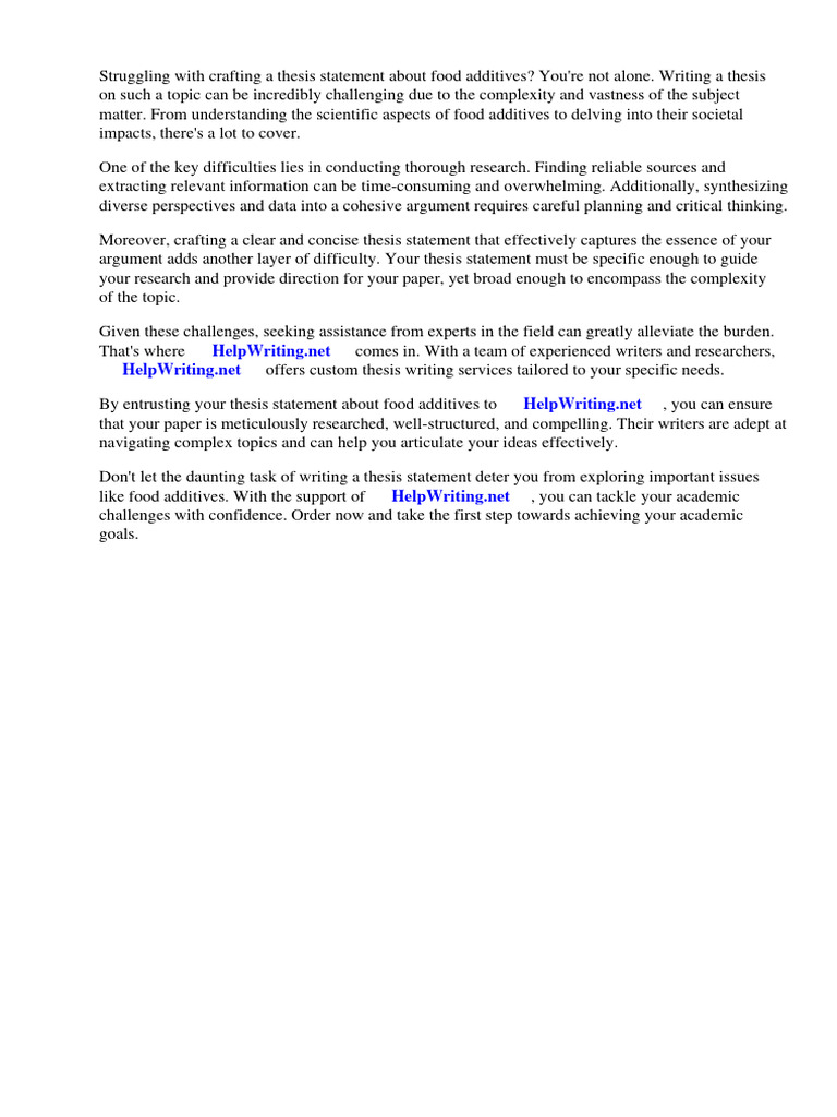 Thesis Statement About Food Additives | PDF