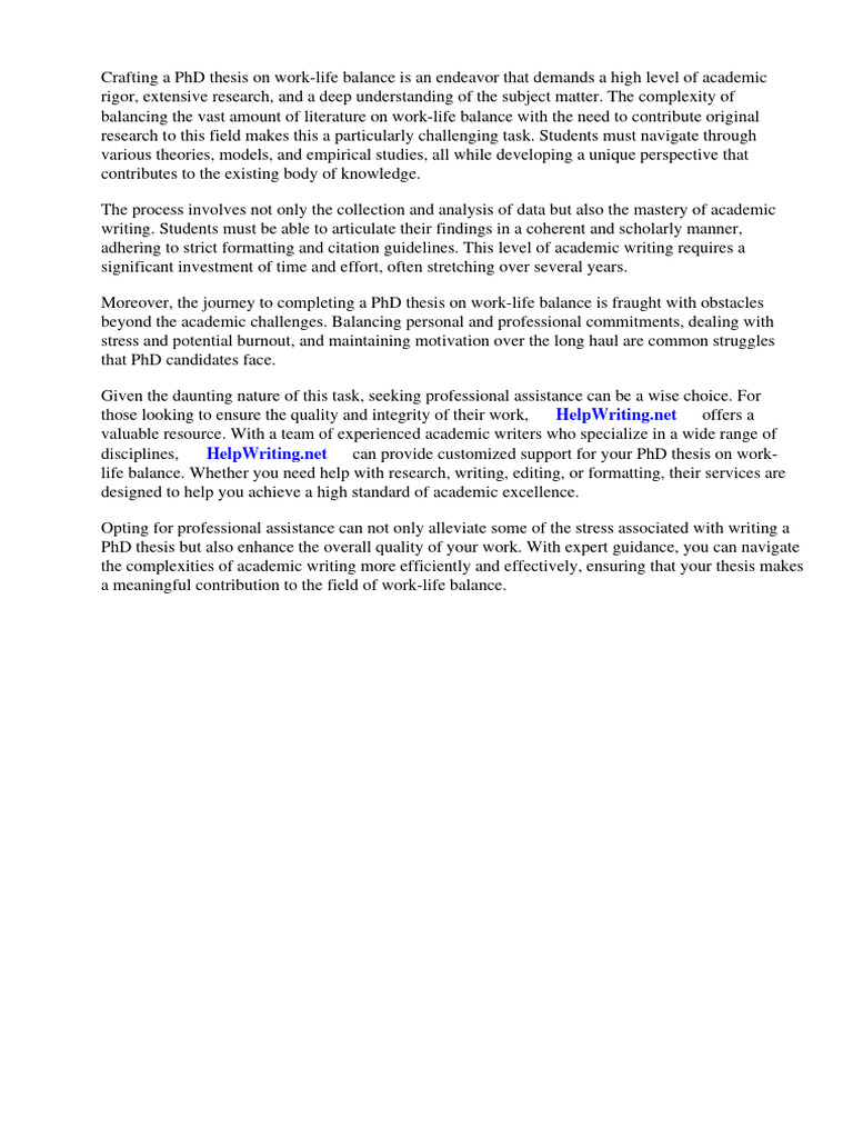 PHD Thesis On Work Life Balance PDF | PDF | Employment | Job Satisfaction
