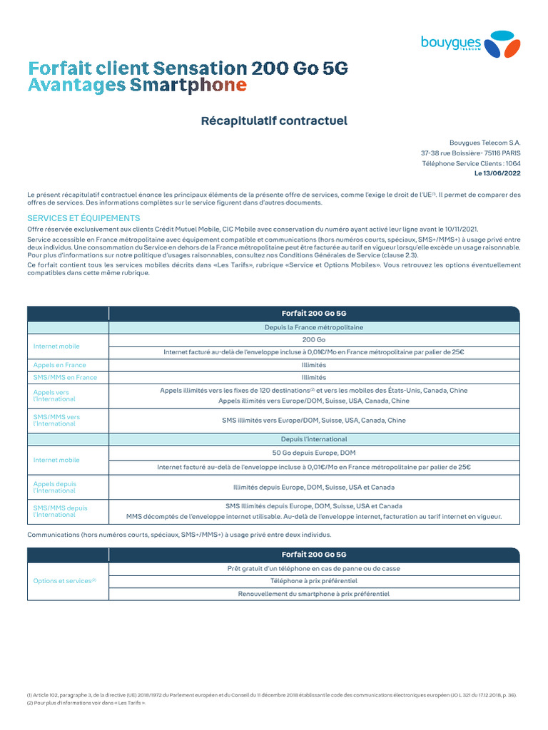 RECAP CONTRACTUEL SAS 200 Go 5G | PDF