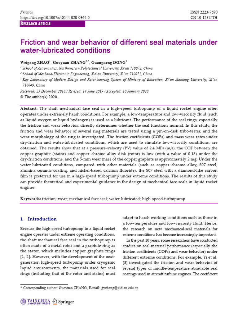 Friction and Wear Behavior of Different Seal Materials Under | PDF