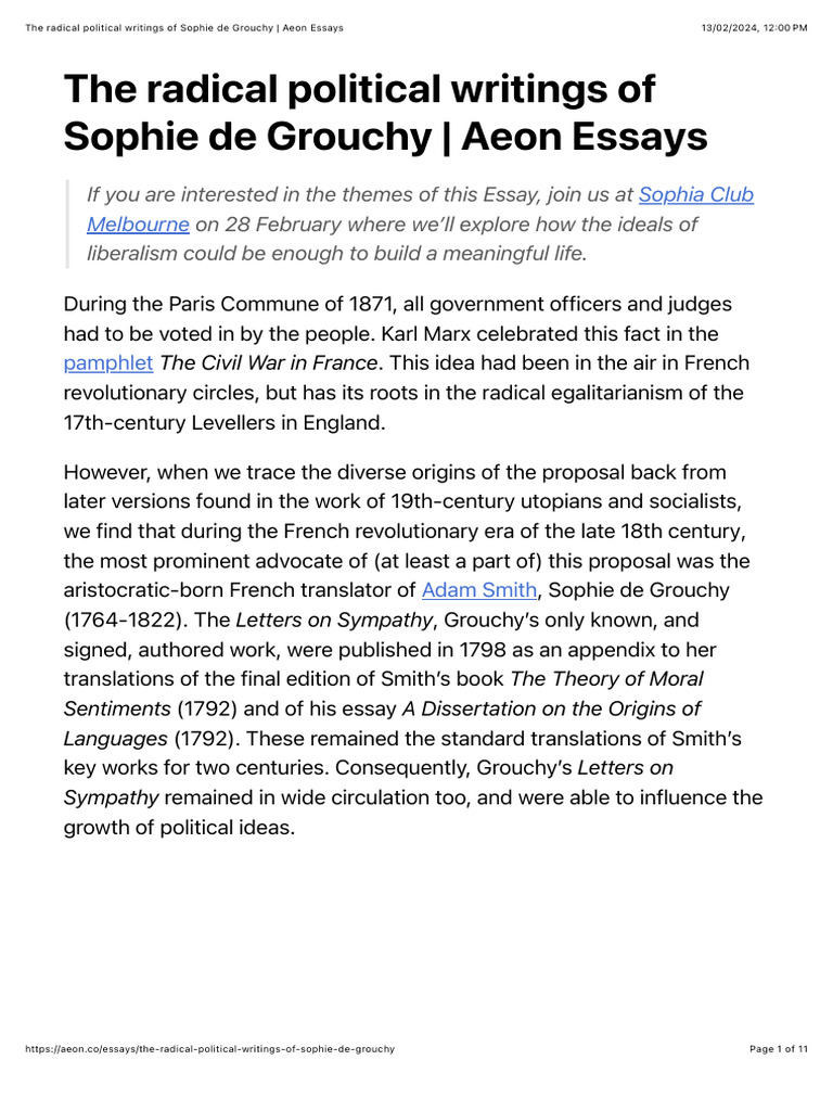 The Radical Political Writings of Sophie de Grouchy - Aeon Essays | PDF