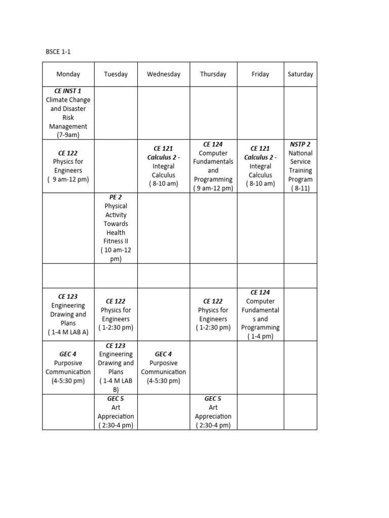Sched For 2nd Sem | PDF