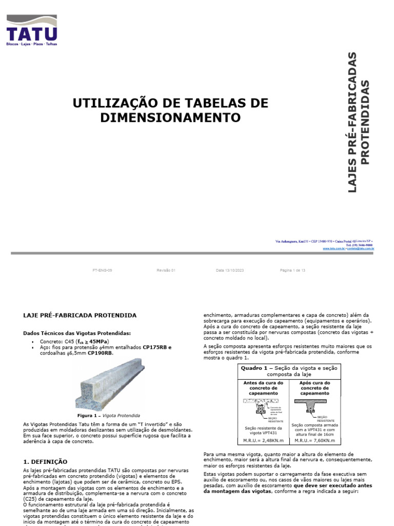 Vigotas-Utilizacao Das Tabelas de Lajes Protendidas | PDF
